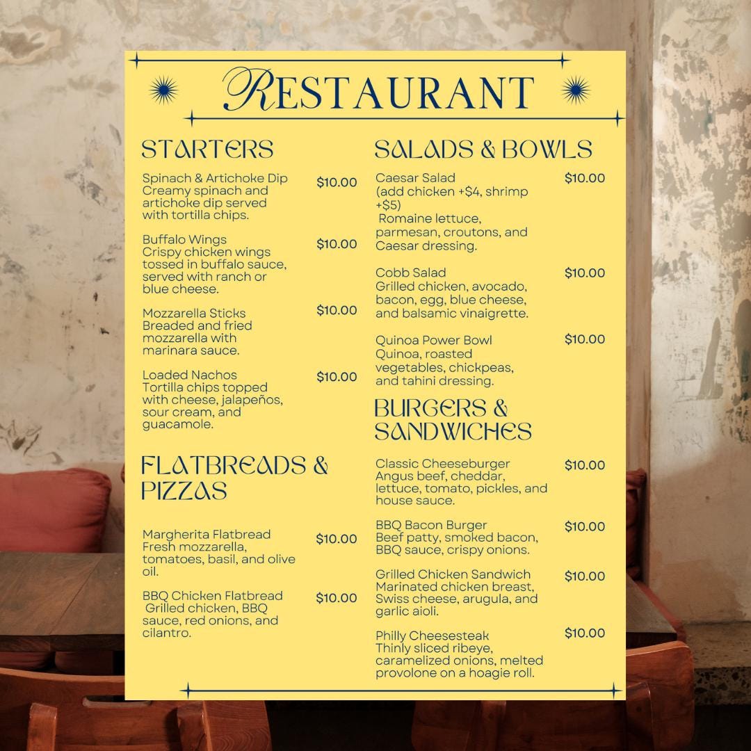 Minimalist Menu Template – Editable Canva Menu – Printable Aesthetic ...