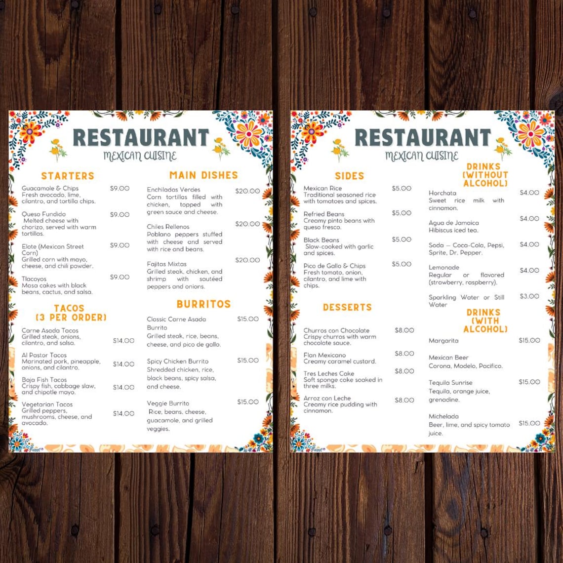 Mexican Restaurant Menu Template: Editable Canva Design (8.5x11) - Etsy