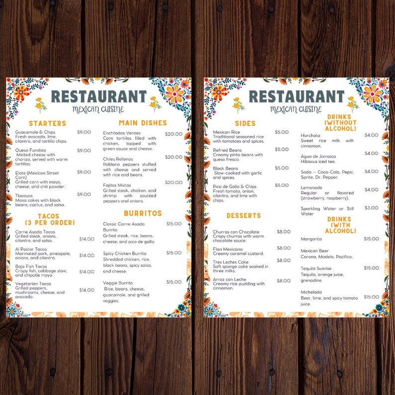 Mexican Restaurant Menu Template: Editable Canva Design (8.5x11) - Etsy