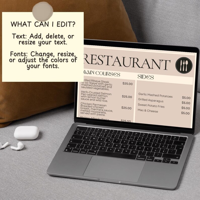 Minimalist Menu Template – Editable Canva Menu – Printable Aesthetic ...