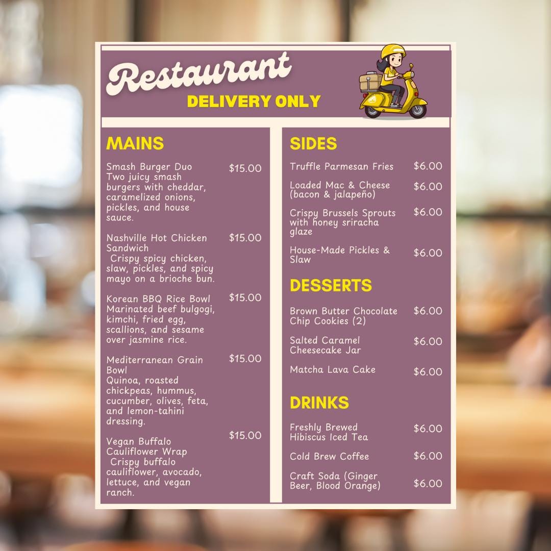 Editable Restaurant Menu Template: Custom Takeout Design (8.5x11 ...