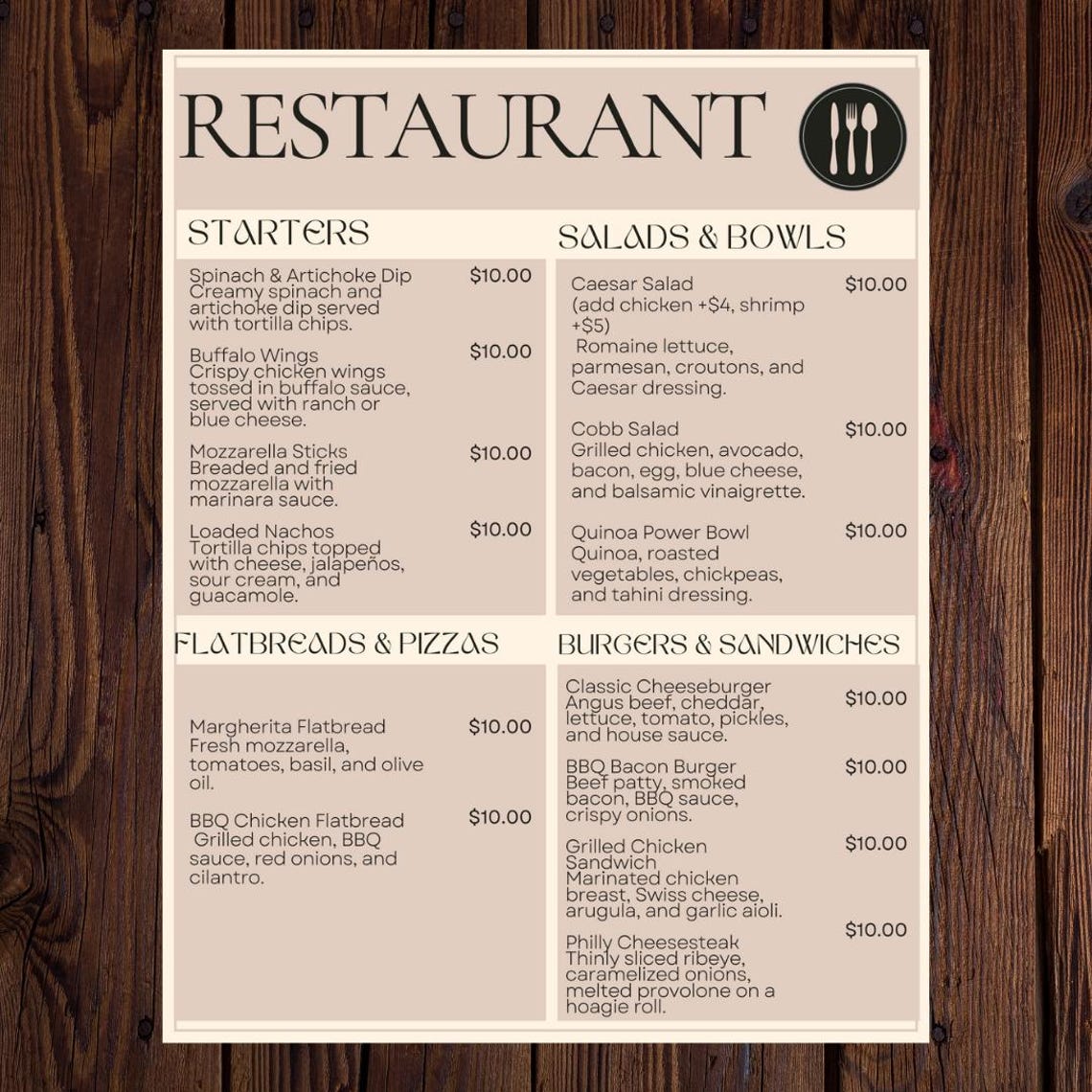 Restaurant Menu Template - Aesthetic Design, Printable 8.5x11 (canva ...
