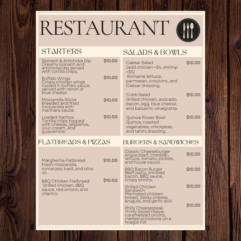 Minimalist Menu Template – Editable Canva Menu – Printable Aesthetic ...