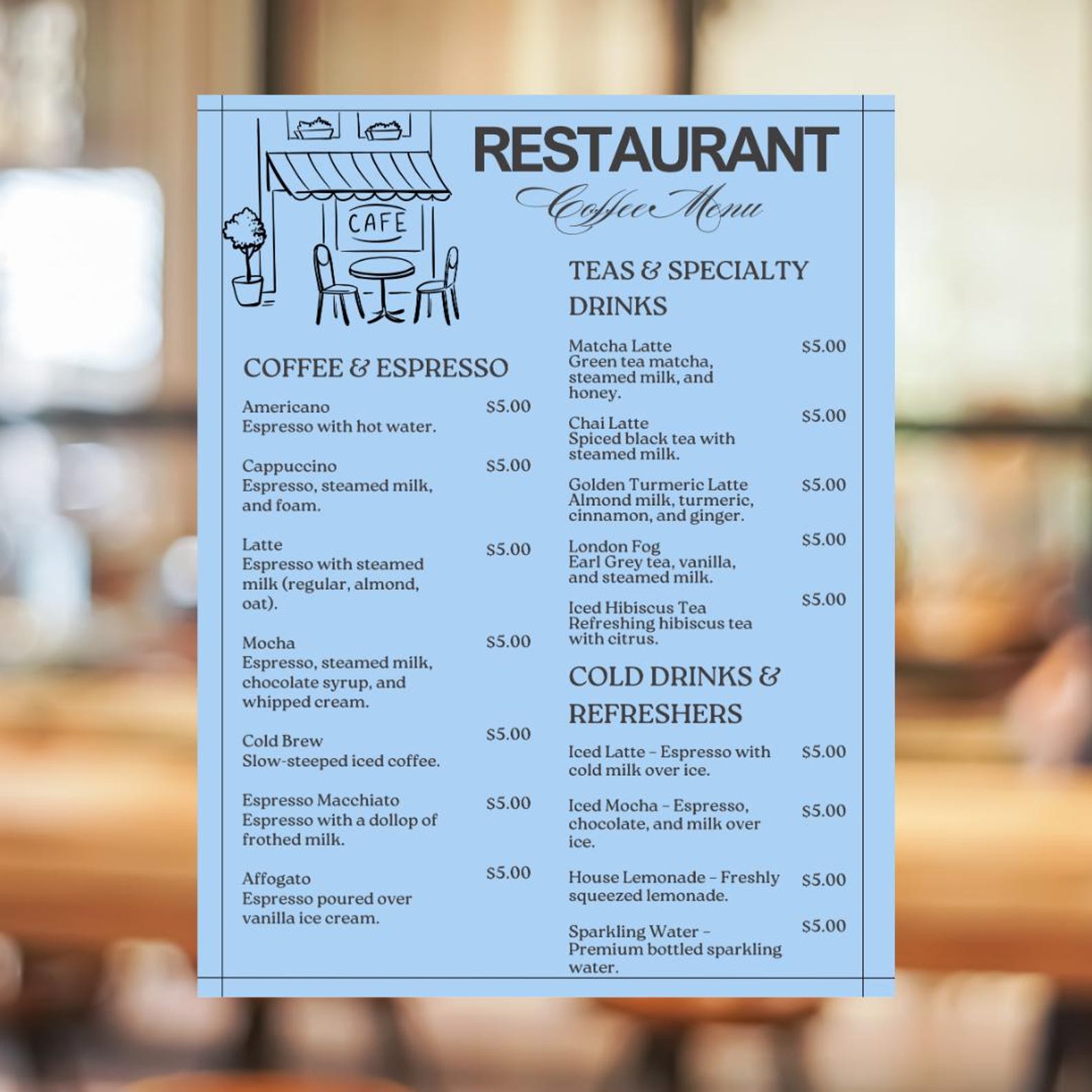 Editable Coffee Shop Menu Template: Printable Cafe Design (canva, 8 ...