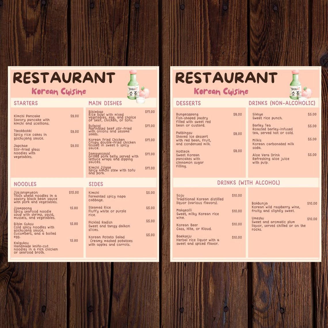 Korean Restaurant Menu Template – Editable Canva Menu – Printable ...