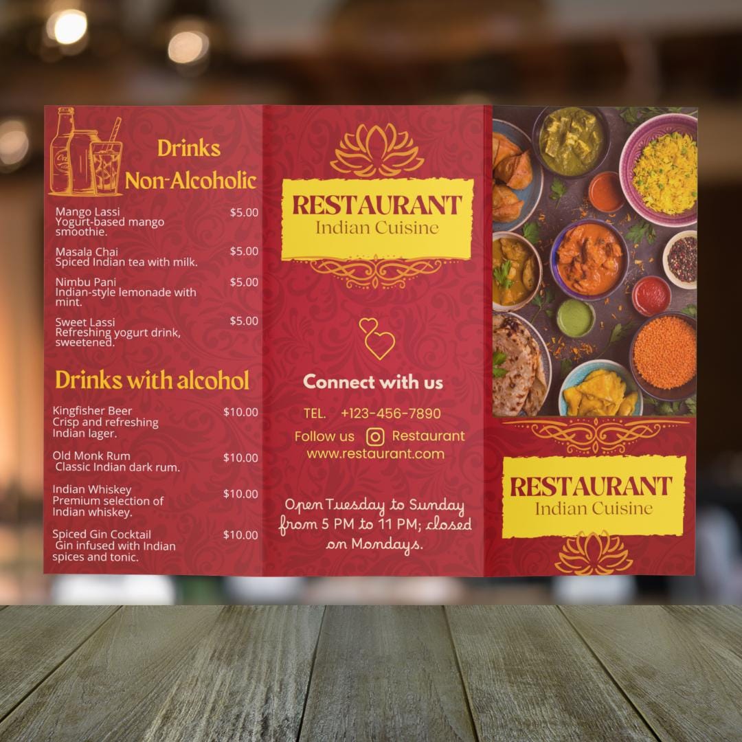 Canva Indian Menu // Tri-fold Indian Menu Template // Tri-fold Canva Menu Template // Tri-fold ...