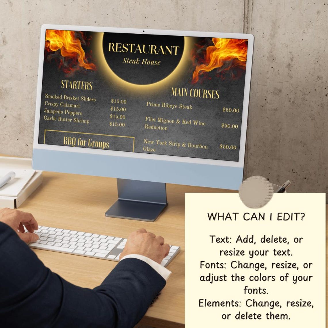 Steakhouse Menu Template – Editable Canva Menu – Printable Meat & Grill ...