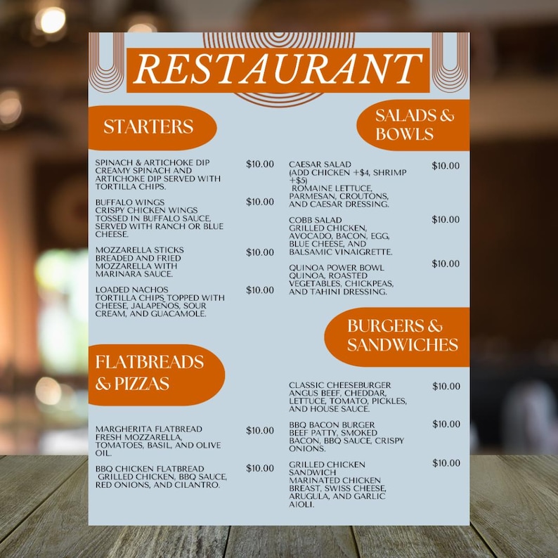 Editable Restaurant Menu Template – Canva Design (8.5x11, Digital ...