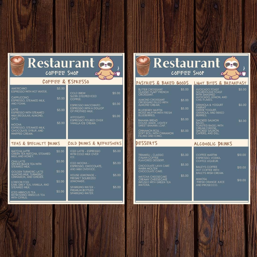 Editable Coffee Shop Menu Template: Printable Cafe Design (canva, 8 ...