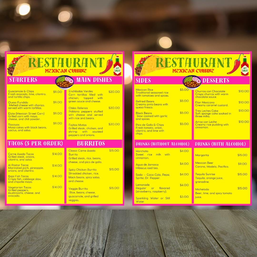 Mexican Restaurant Menu Template: Editable Canva Design (8.5x11 ...