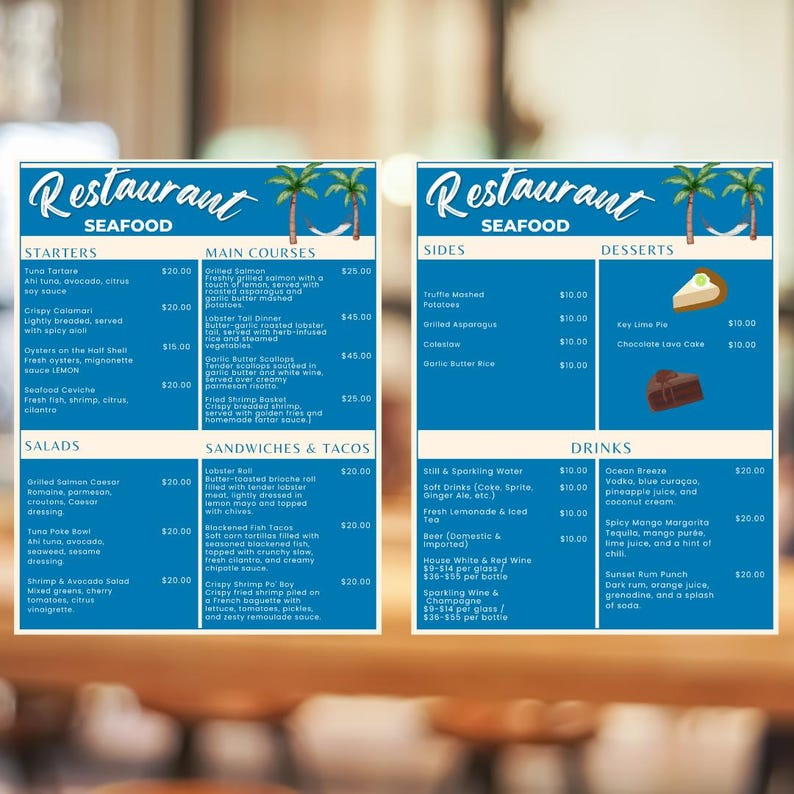 Seafood Restaurant Menu Template: Editable Canva Design (8.5x11) - Etsy