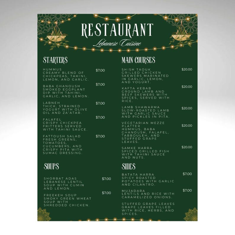 Lebanese Food Menu Template: Printable Restaurant Design (canva ...