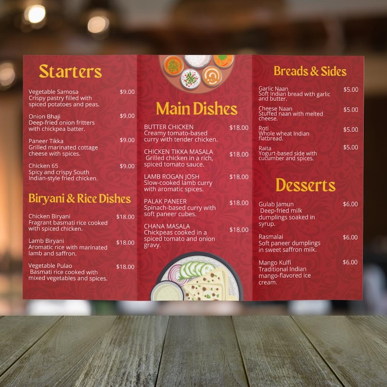 Indian Restaurant Menu Template: Tri-fold Canva Design (US Letter) - Etsy