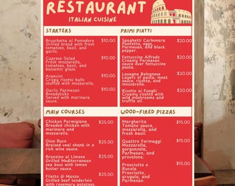 Italian Restaurant Menu Template – Editable Canva Menu – Printable ...