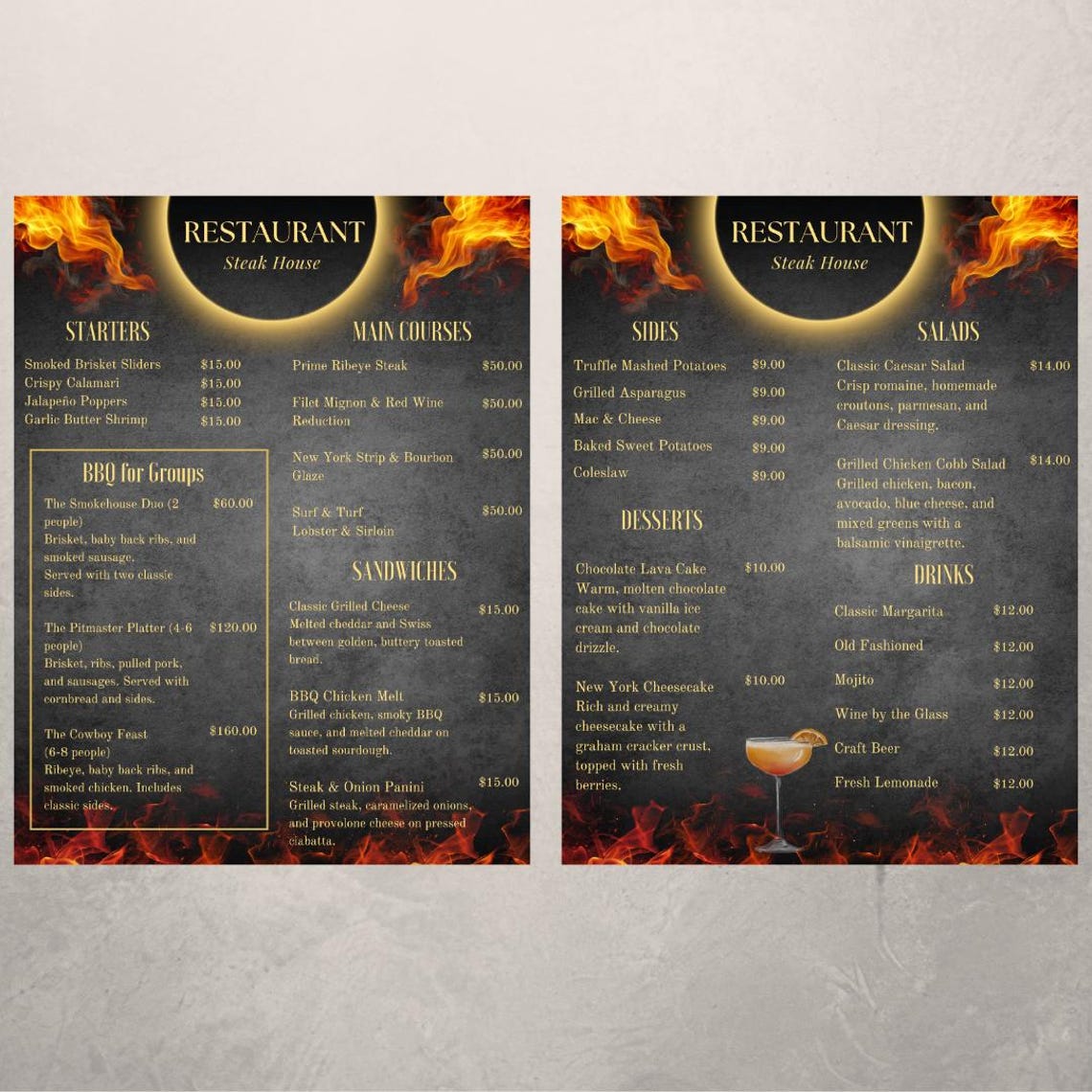 Steakhouse Menu Template – Editable Canva Menu – Printable Meat & Grill ...