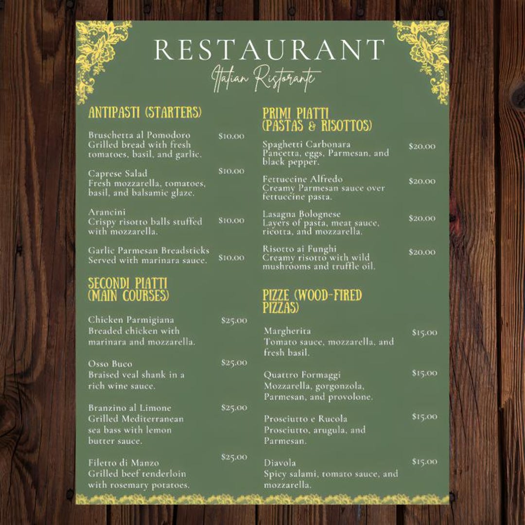 Editable Italian Menu for Restaurant – Canva Template – Pasta & Pizza ...