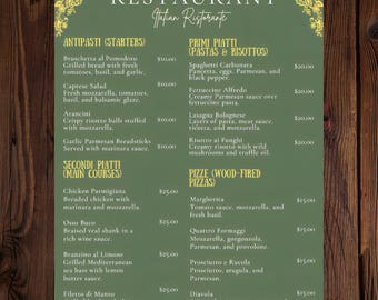 Italian Restaurant Menu Template – Editable Canva Menu – Printable ...