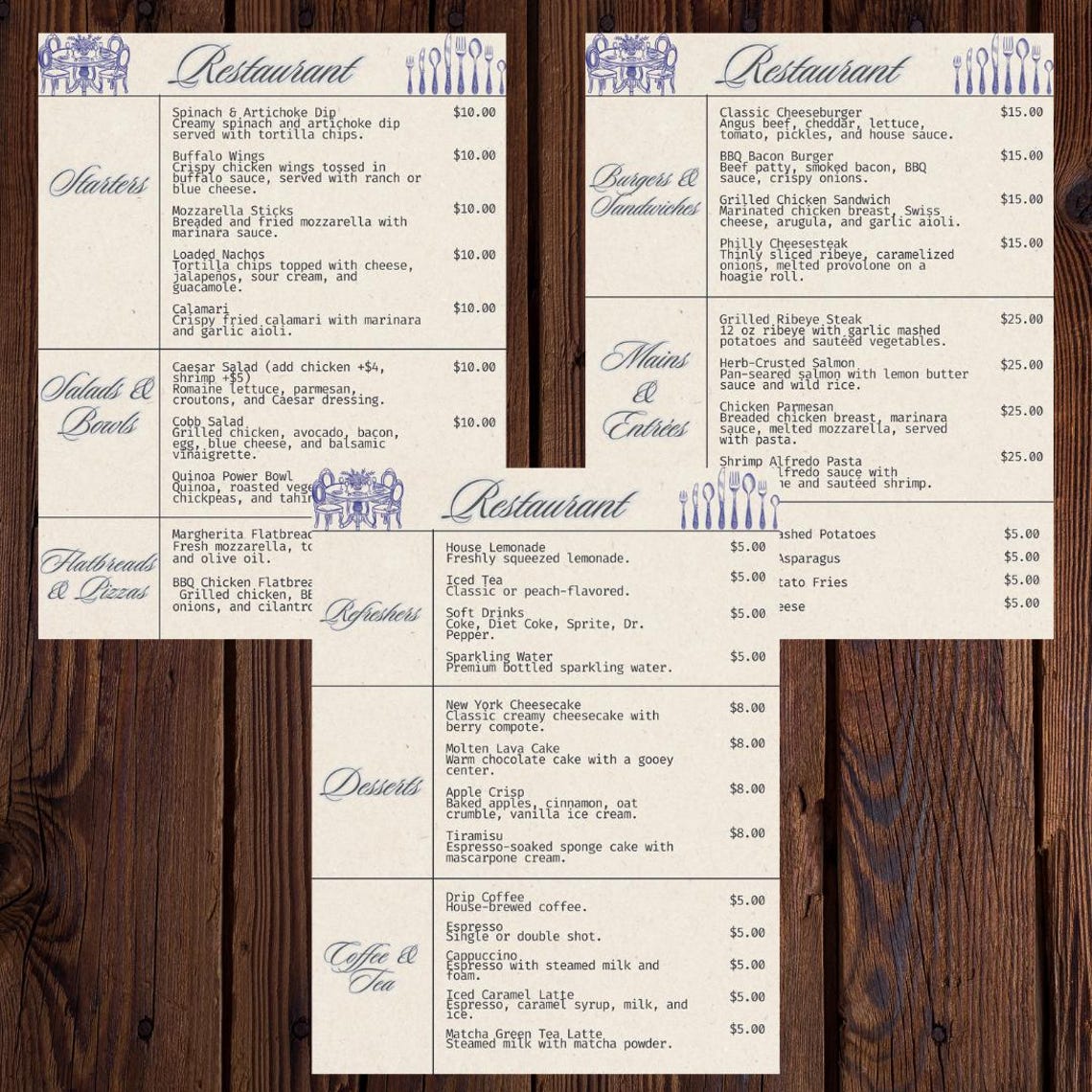 Printable Restaurant Menu Template: Editable Canva Design (8.5x11) - Etsy