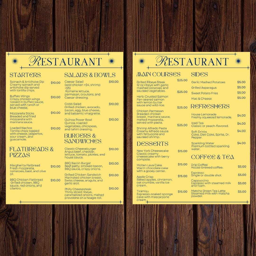 Minimalist Restaurant Menu Template – Editable Canva Design (8.5x11) - Etsy