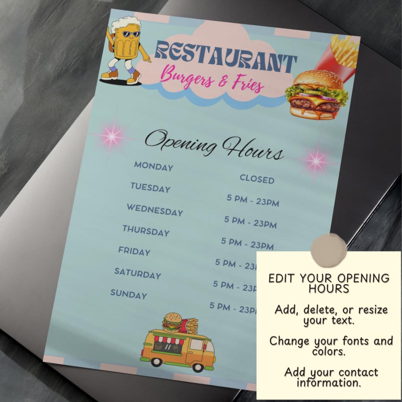 Burger Food Truck Menu Template: Editable Street Food Design (canva, 8 ...