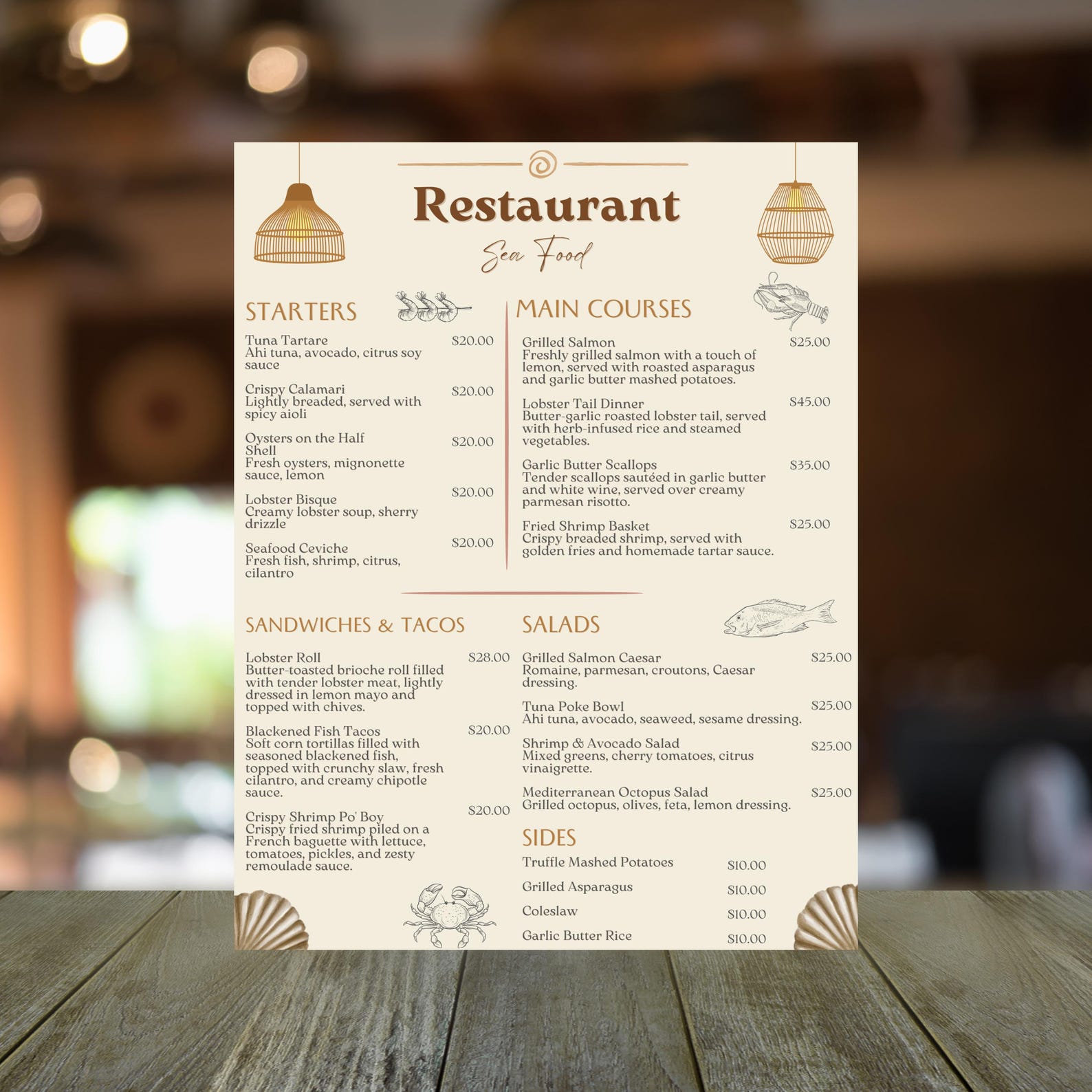 Seafood Restaurant Menu Template: Editable Canva Design (8.5x11 ...