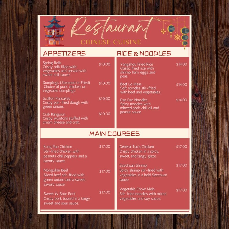Chinese Restaurant Menu Template – Editable Canva Menu – Printable ...