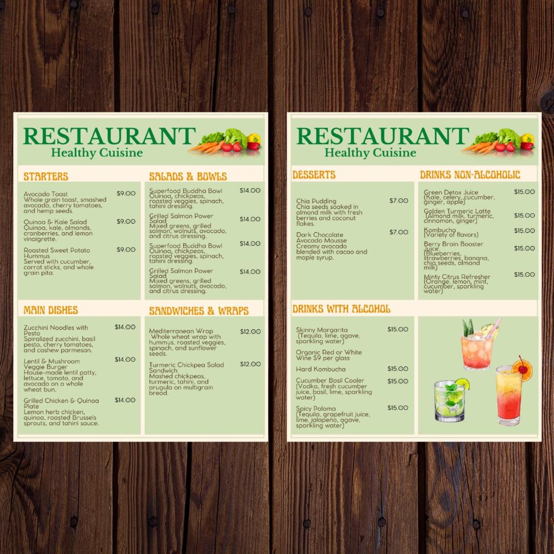 Healthy Food Menu Template – Editable Canva Menu - Printable Healthy ...