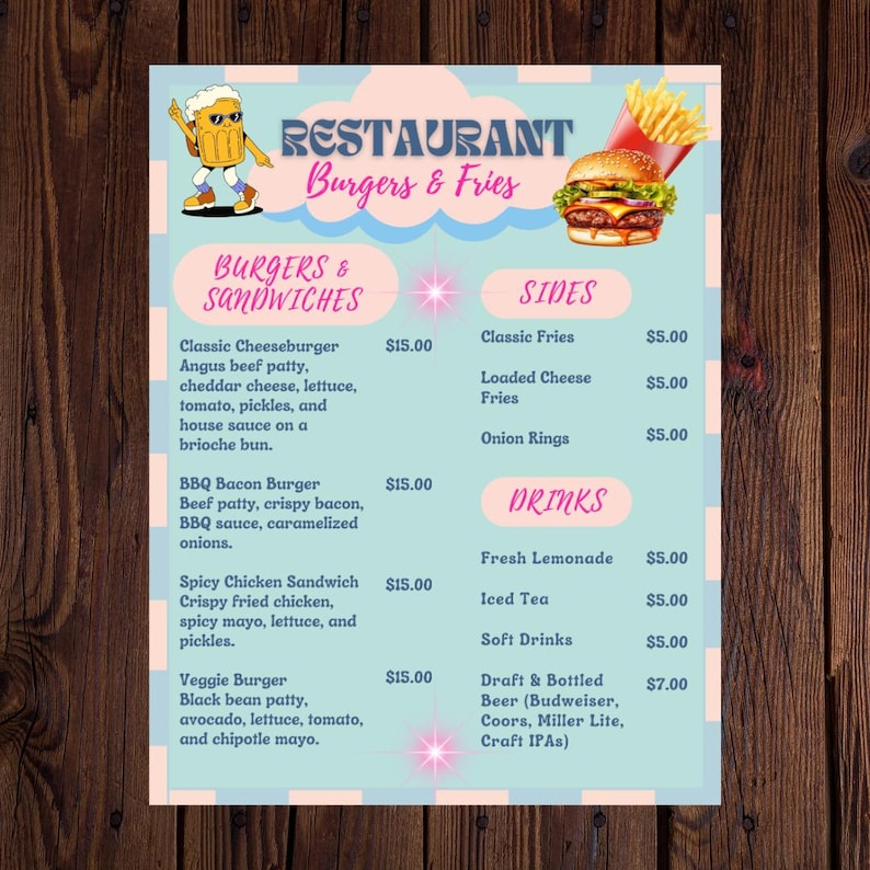 Burger Food Truck Menu Template: Editable Street Food Design (canva, 8 ...