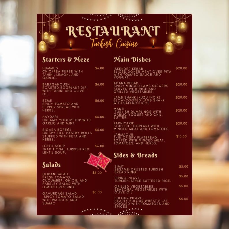 Turkish Food Menu Template – Editable Canva Menu – Printable Restaurant ...