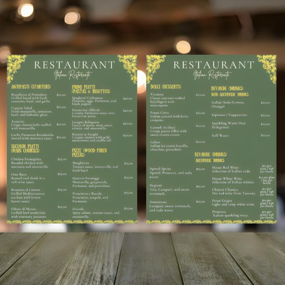 Editable Italian Menu for Restaurant – Canva Template – Pasta & Pizza ...