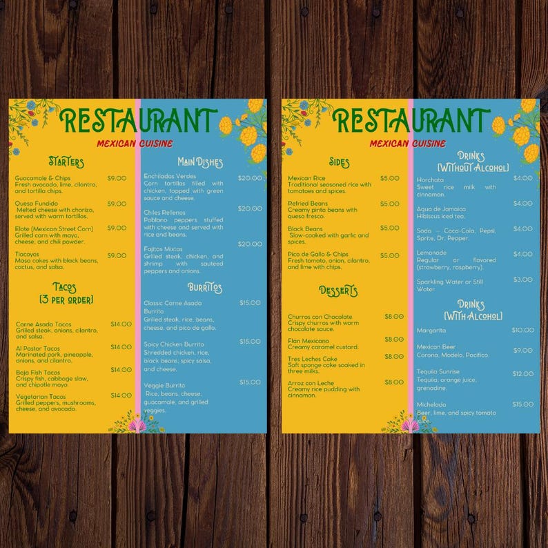 Mexican Restaurant Menu Template – Editable Canva Menu - Colorful Food ...