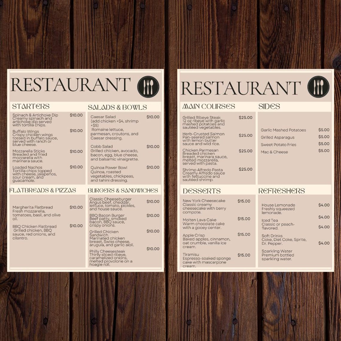 Restaurant Menu Template - Aesthetic Design, Printable 8.5x11 (canva ...