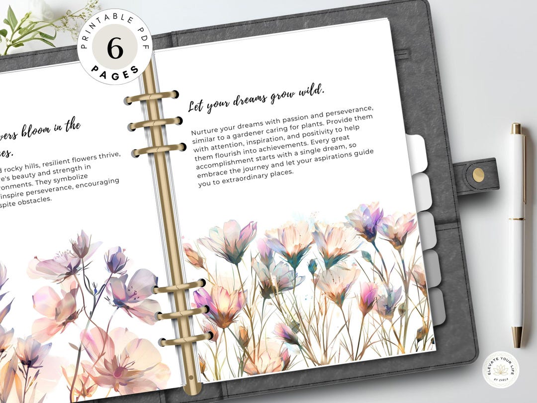 Wildflowers Planner Dashboard Printable, Spring Botanical Journal ...