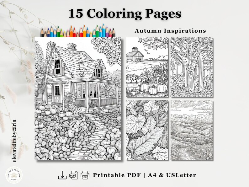 15 Autumn Coloring Pages - Printable Seasonal Coloring Sheets - Adults ...