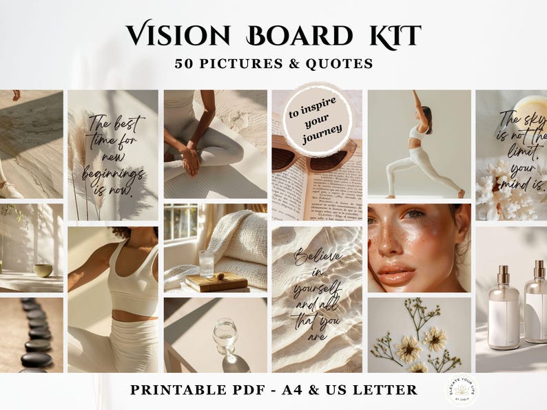 Neutral Aesthetic Dream Board 2026 Kit, Manifestation Journal Pages ...