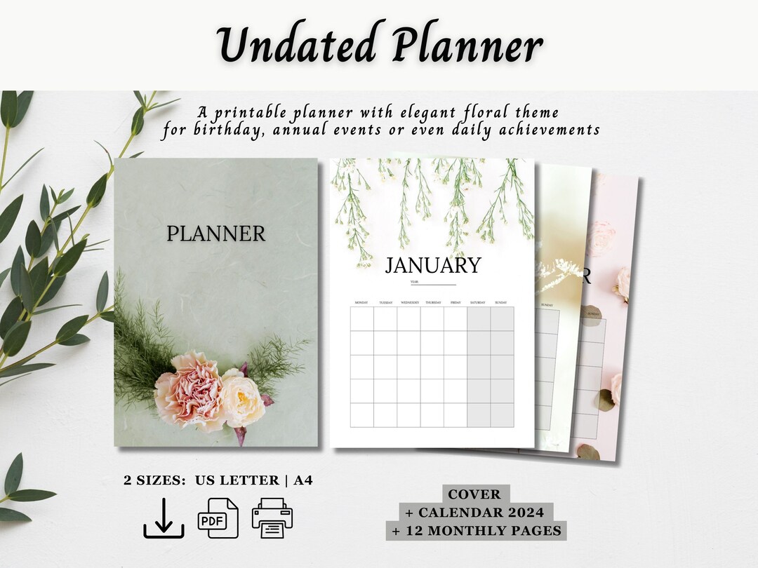 Monthly Planner Printable Undated Planner Perpetual Calendar Undated ...