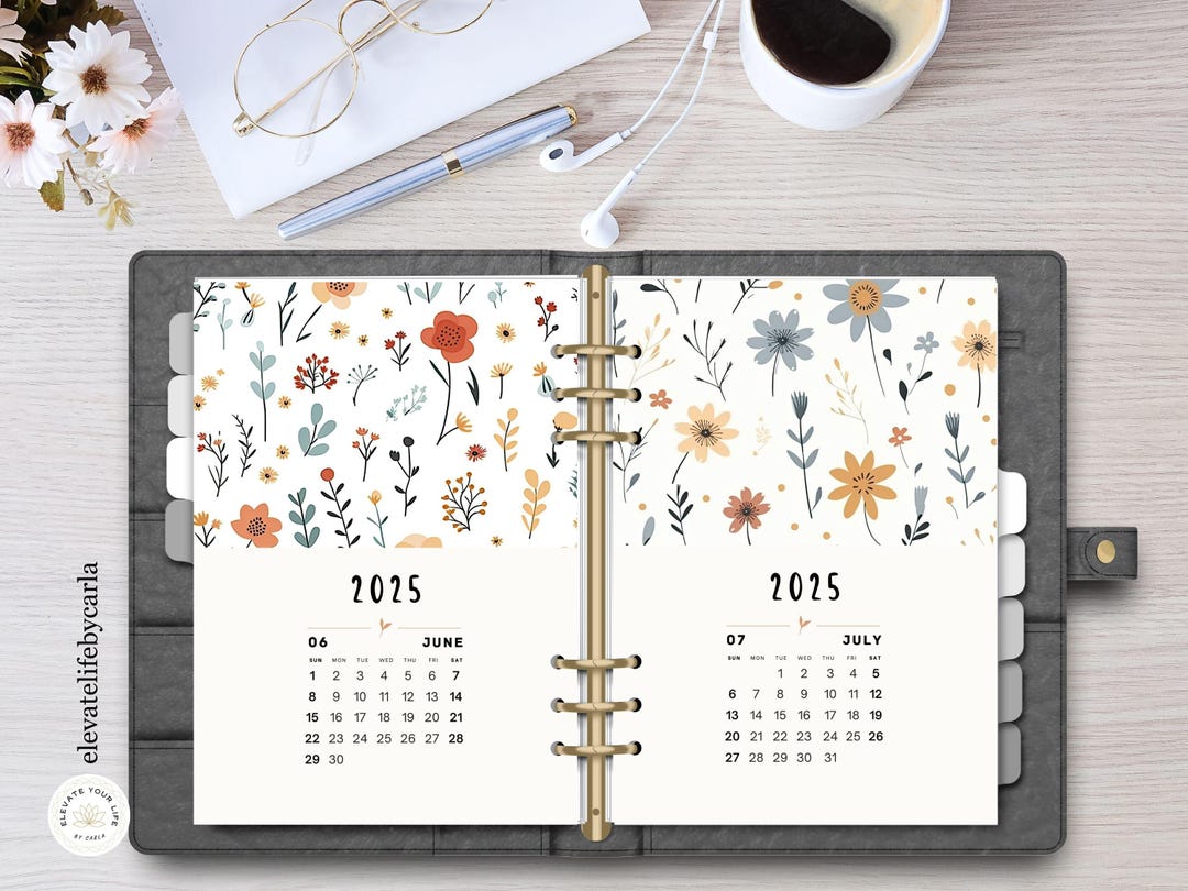 2025 Boho Monthly Calendar Printable - Botanical Desk Agenda With ...