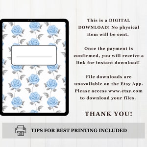 3 Blue Floral Binder Cover Printable for School and Office Organization ...