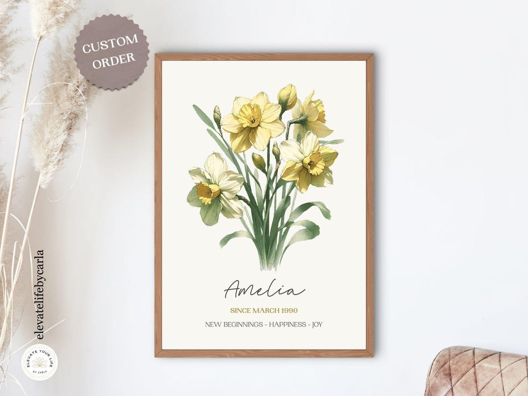 Personalized Birth Flower Print – Custom Name & Traits Wall Art ...