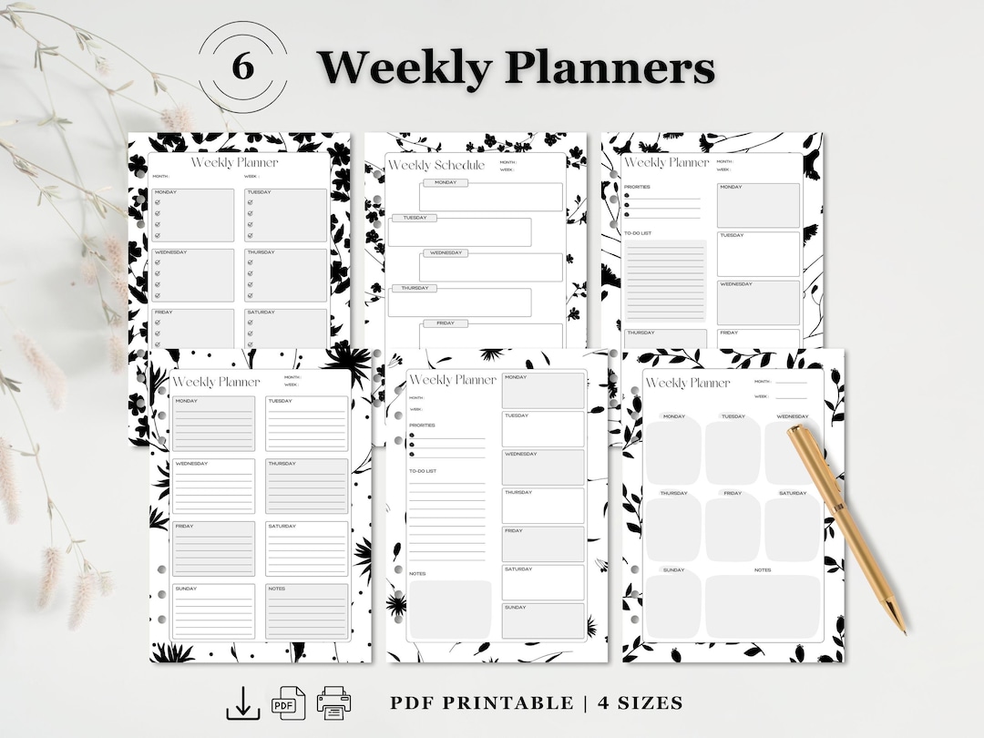 6 Weekly Planner Pages Printable - Digital Planner Dashboards ...