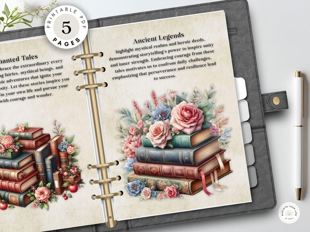 Vintage Books Planner Dashboard Printable - Floral Journal Dividers ...