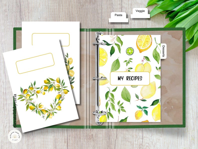 Personalized Recipe Binder - Lemon Pages Set - Printable Covers ...