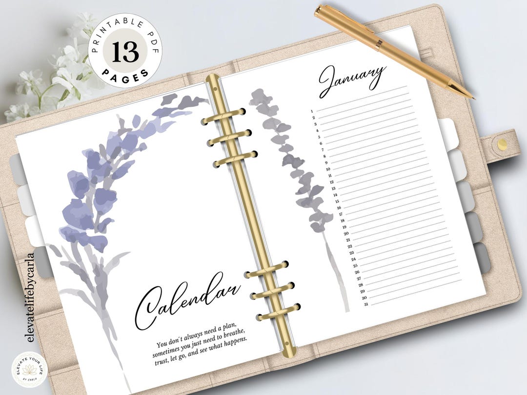 Floral Perpetual Calendar Printable - Undated Monthly Planner Inserts ...