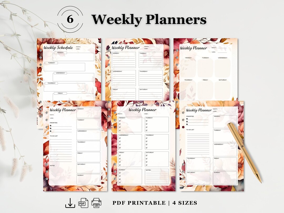 6 Weekly Planner Pages Printable - Digital Planner Dashboards ...