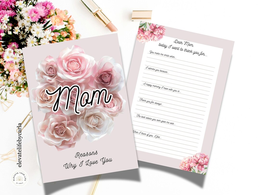 Reasons I Love You Mom Letter Printable – Gift for Mom, Basket Insert ...