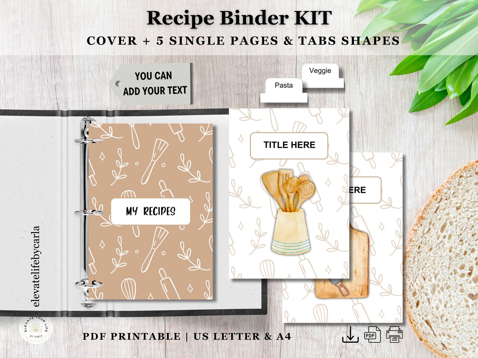 Personalized Recipe Binder Kit: Printable Cookbook Dividers, Custom ...