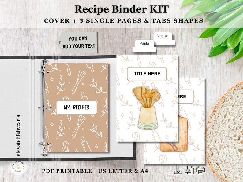 Personalized Recipe Binder Kit: Printable Cookbook Dividers, Custom ...