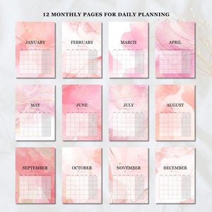 Watercolor Pink Monthly Planner Inserts - Undated Printable Calendar ...