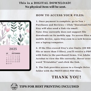2025 Boho Floral Calendar Printable - Monthly Calendar 2025 - Botanical ...