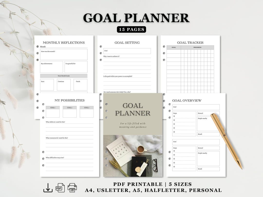Goal Setting Planner, Goals Tracker, Planner Dashboard, Vision Board ...